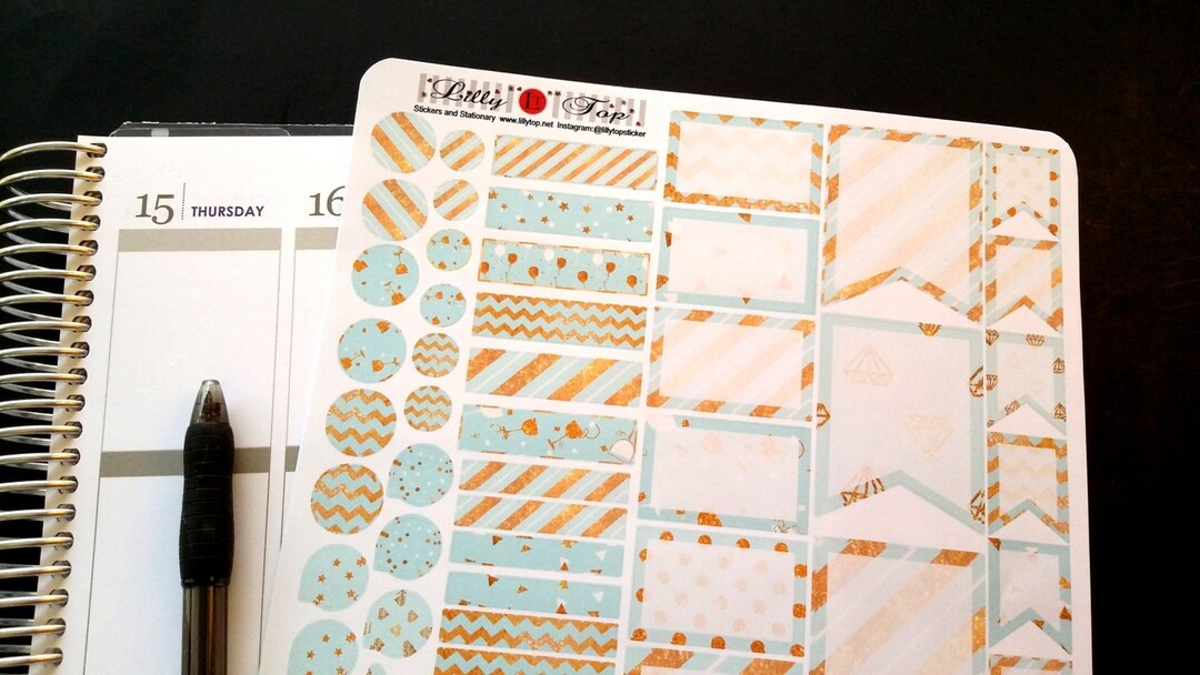 Planner Stickers, Light Blue and Gold, Calendar Stickers, Fits All ...