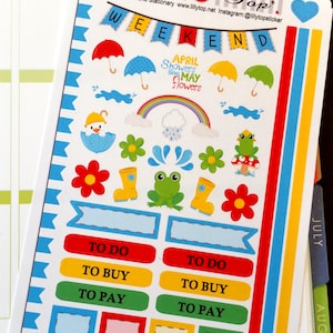 Spring Set, April Showers, Rain, Stickers, Fits All Common Planners ...