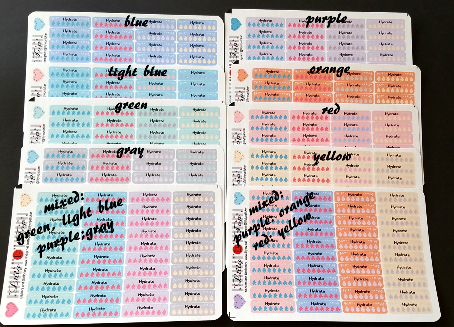 Hydration Tracker Pastel Colors 10 Colors Available Water | Etsy