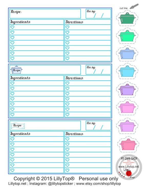 DIY Printable Stickers Recipe Stickers Freezer Bag Meals - Etsy