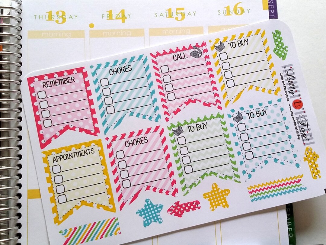 Organizing Stickers, Full Box Flags, Fits All Common Planners, Kiss Cut ...