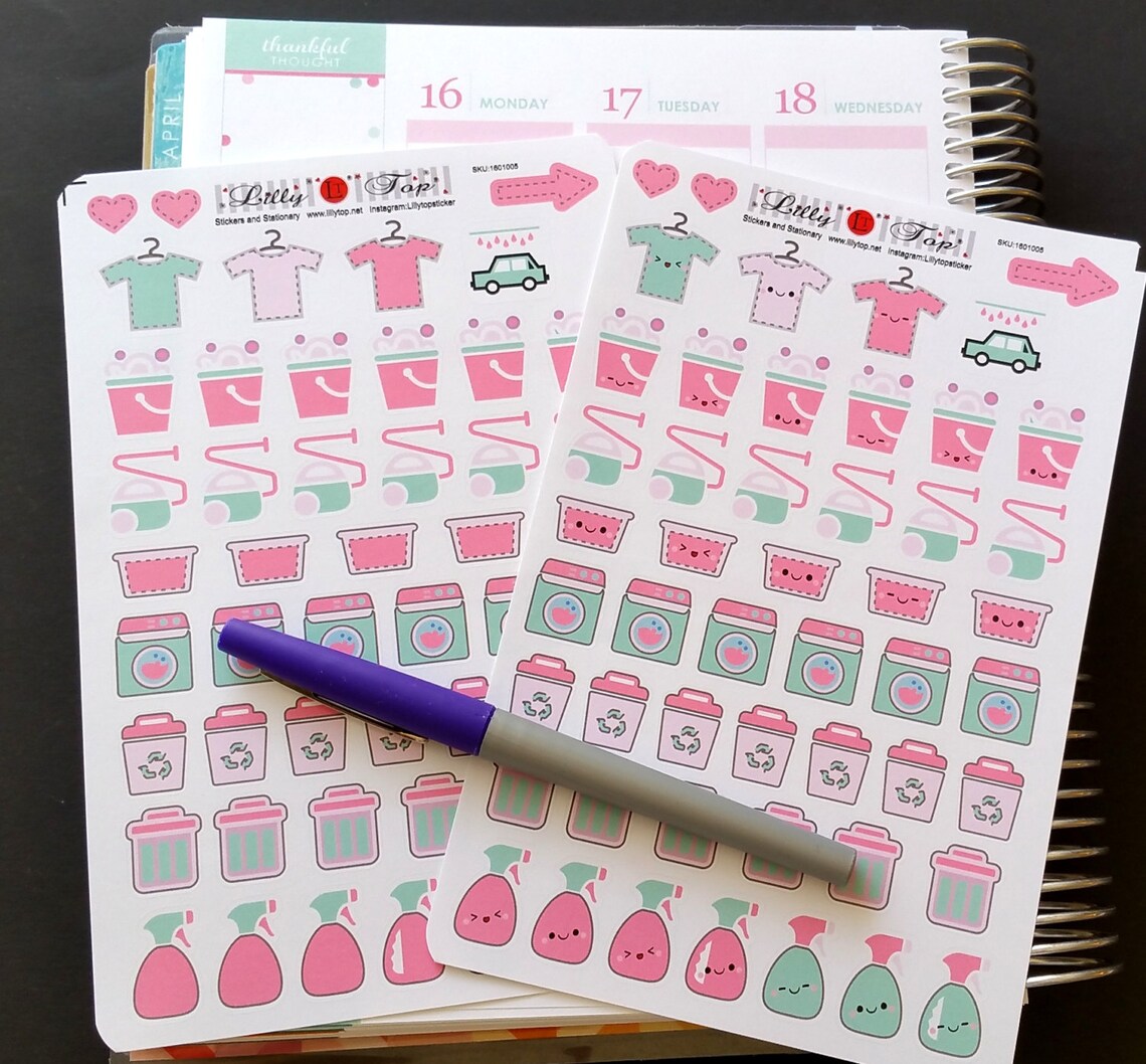 May 2016, Pastel, Cleaning Stickers, Organizing Stickers, Set - Etsy