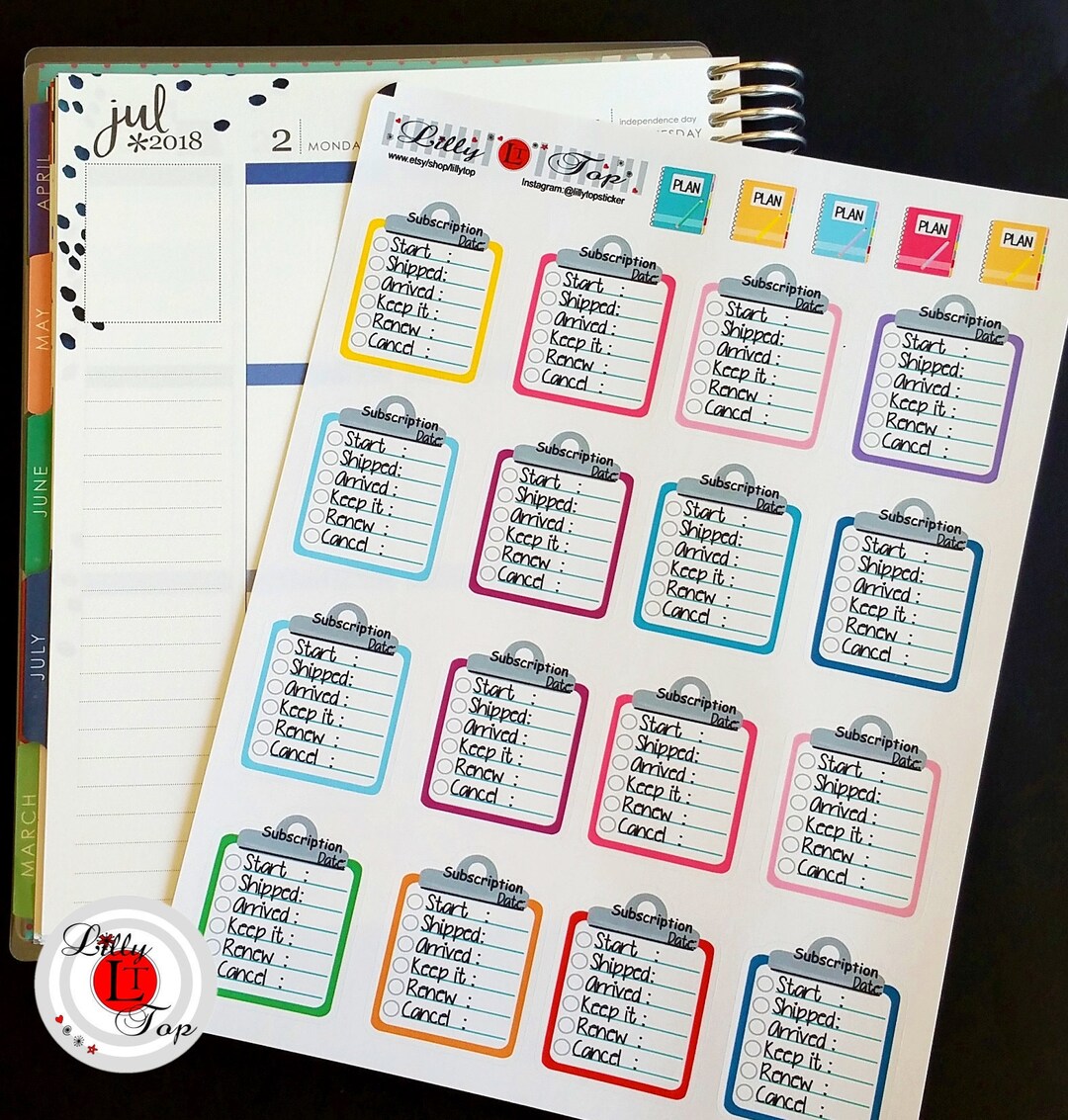 Subscription Stickers, Fits All Planners, Planner Stickers, Keep Track ...