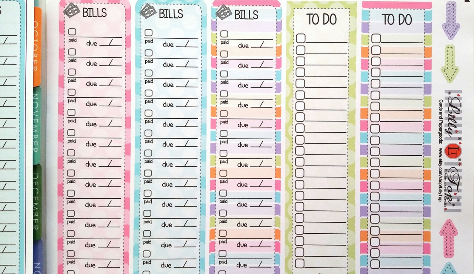 Bill Tracker, to Do List, Fits All Common Planners, Kiss Cut ...