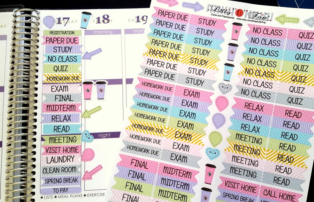NEW VERSION, 95 College Stickers , Stripes and Dots or Watercolor ...