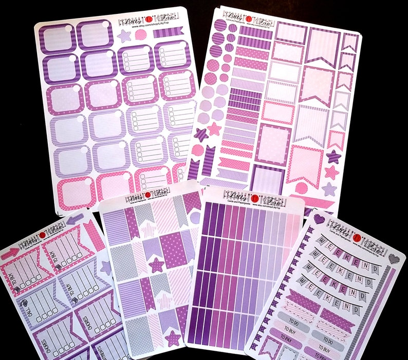 SALE, Organizing Stickers, Bundle, Purple, Chevron Stripes and Dots ...