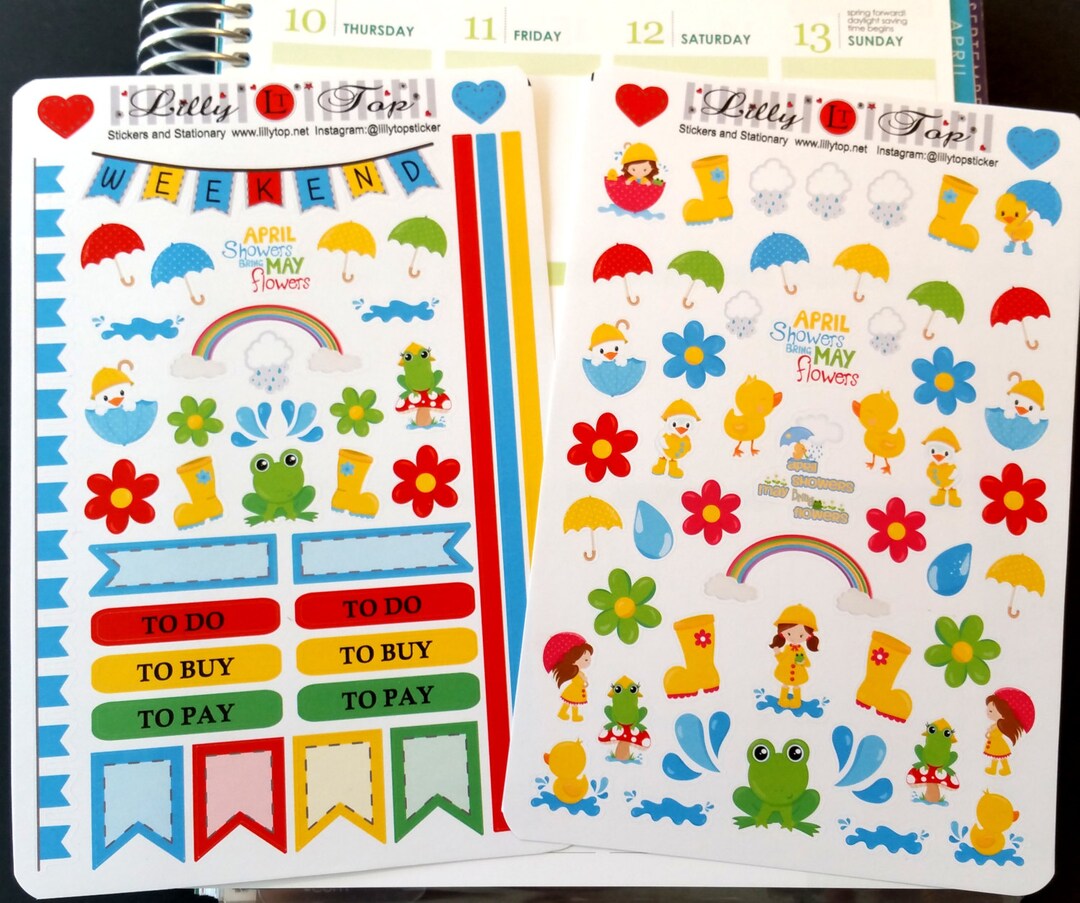Spring Set, April Showers, Rain, Stickers, Fits All Common Planners ...