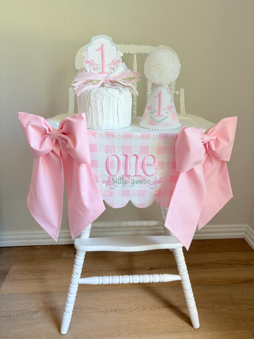 One Silly Goose First Birthday Decor - Pink Gingham - Pink Bows First ...