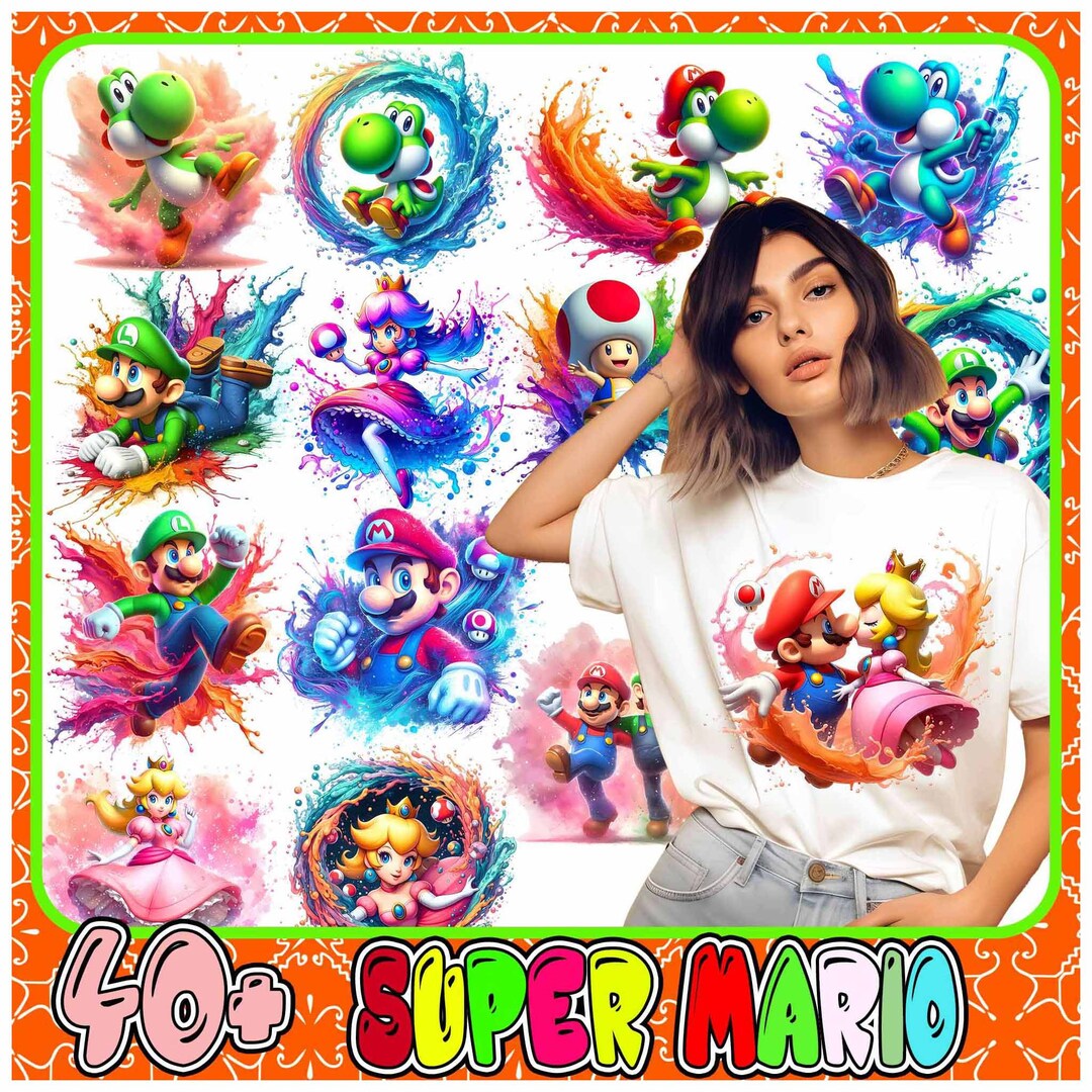 Super Mario Splash and Watercolor Digital Design PNG File for ...