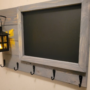 Rustic Wood Chalkboard Key Holder, Farmhouse Message Board With Lantern ...