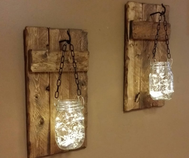 Rustic Candle Holders Hanging Jars Wall Decor Rustic Decor - Etsy