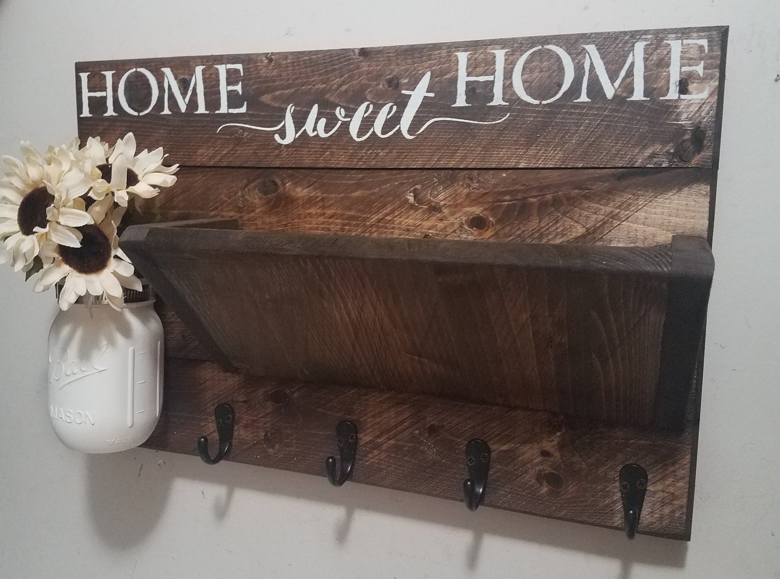 Key Holder Rustic Decor Wood Decor Home Sweet Home Sign - Etsy