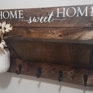 Key Holder, Rustic Decor, Wood Decor, Home Sweet Home, Mail Holder ...