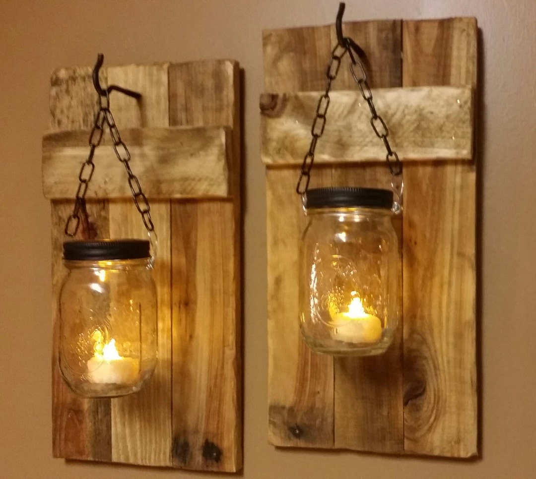 Rustic Candle Holder, Set of 2, Rustic Candles, Home Decor, Mason Jar ...