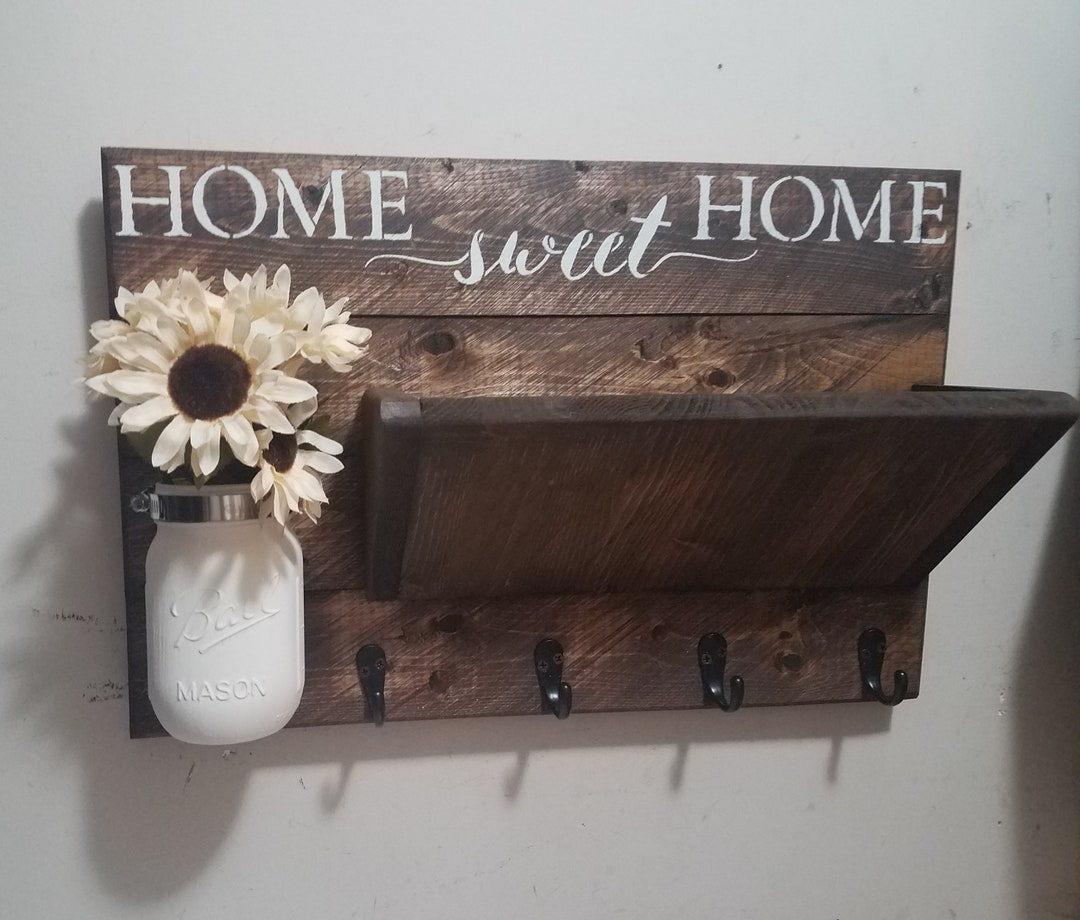 Rustic Home Decor, Key Holder, Rustic Decor, Key Rack, Home Sign, Mail ...