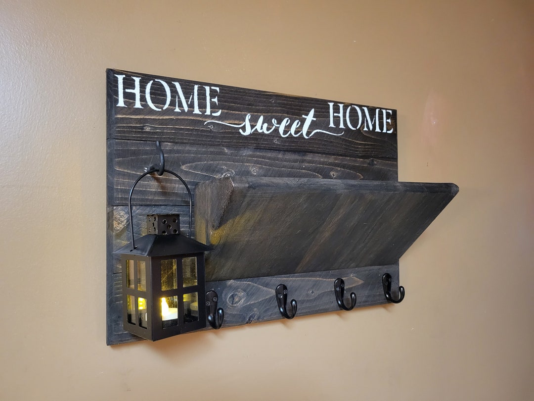 Key Holder, Home Sweet Home, Rustic Decor, Key Rack, Home Sign, Mail ...