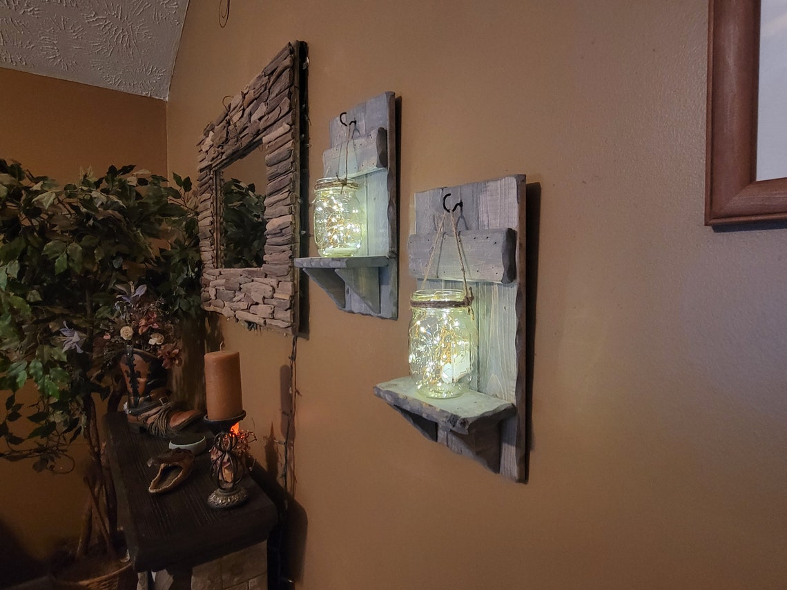 Rustic Wood Mason Jar Candle Shelf, Farmhouse Decor - Etsy
