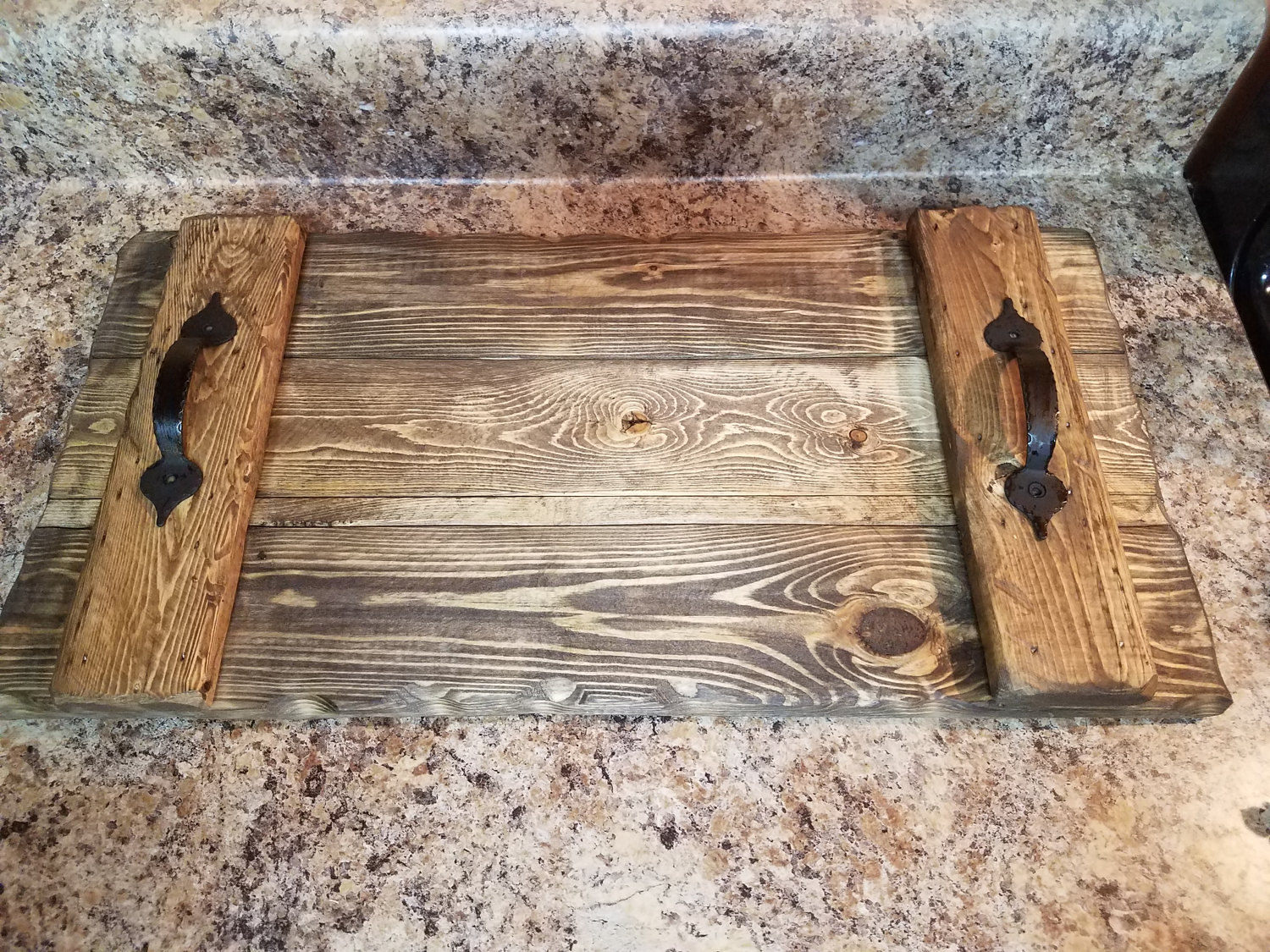 Rustic Wood Serving Tray, Farmhouse Country Decor, Black Handles - Etsy