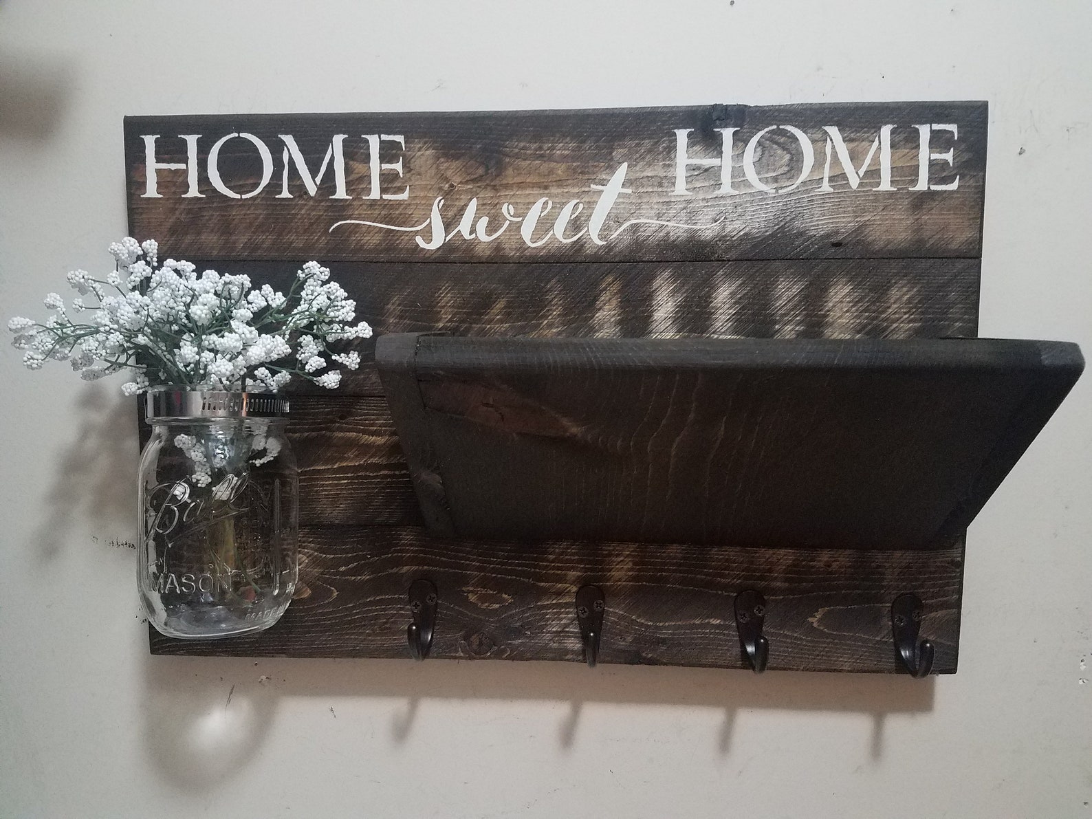Key Holder Rustic Decor Wood Decor Home Sweet Home Sign - Etsy
