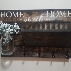 Key Holder, Rustic Decor, Wood Decor, Home Sweet Home, Mail Holder ...