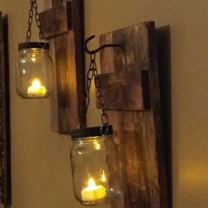 Rustic Home Decor, Mason Jar Candle Holder, Rustic Decor, Sconce Candle ...