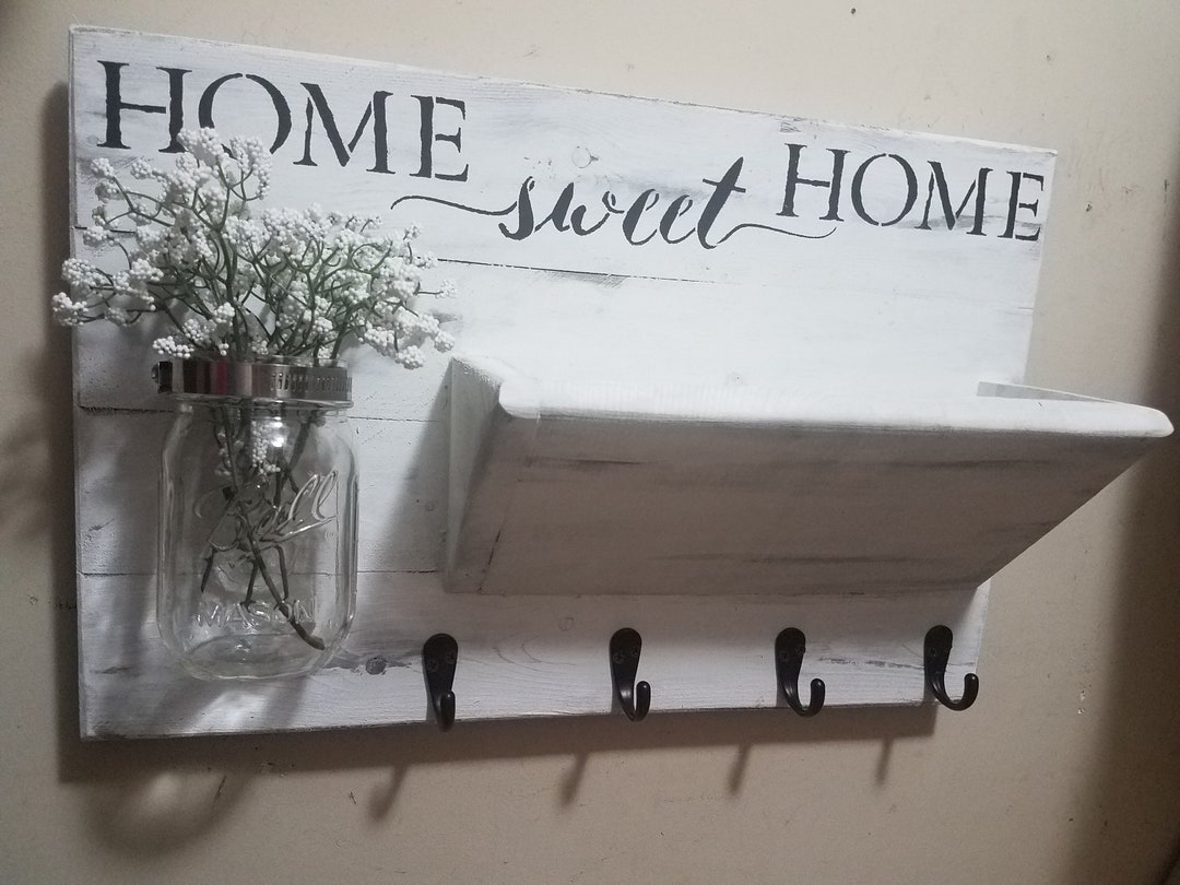 Key Holder, Rustic Decor, Wood Decor, Home Sweet Home, Mail Holder ...