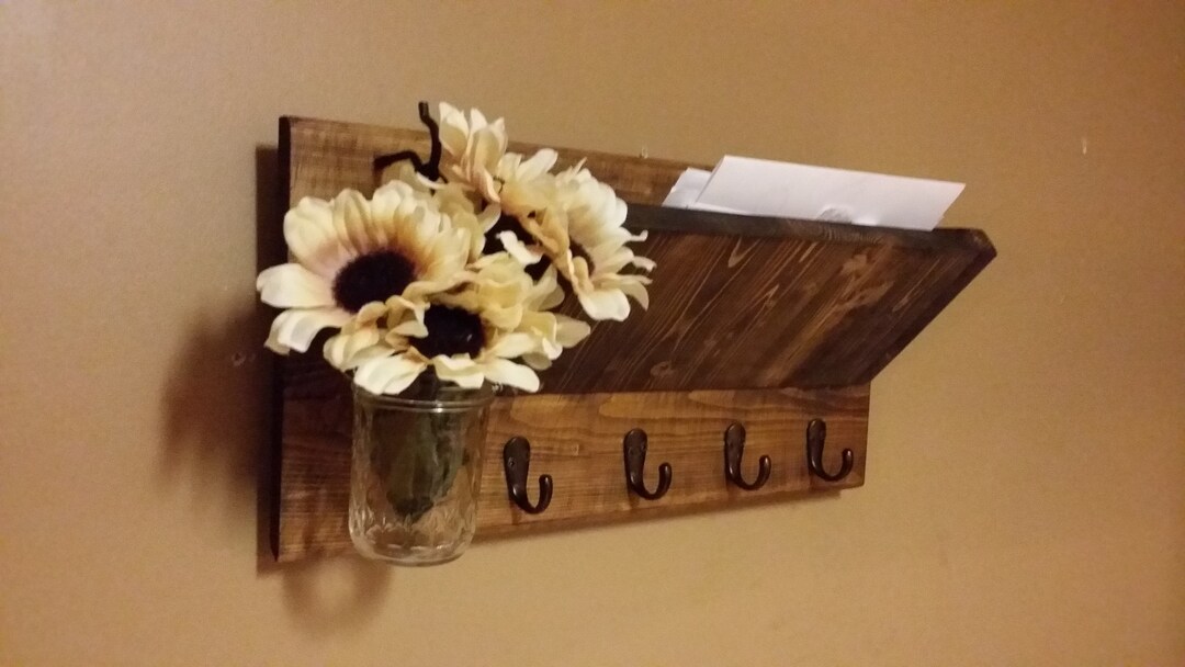 Rustic Mail Holder, Home Decor, Wood Mail Holder, Mail Organizer, Key ...