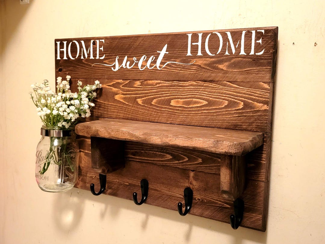 Pallet Shelf, Rustic Shelf, Wall Shelf, Home Sweet Home, Rustic Key ...