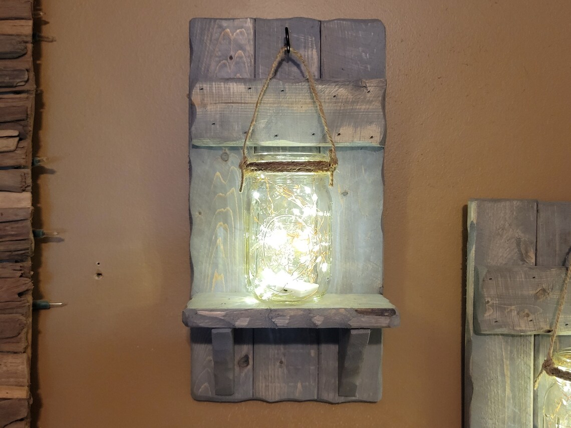 Rustic Wood Mason Jar Candle Shelf, Farmhouse Decor - Etsy