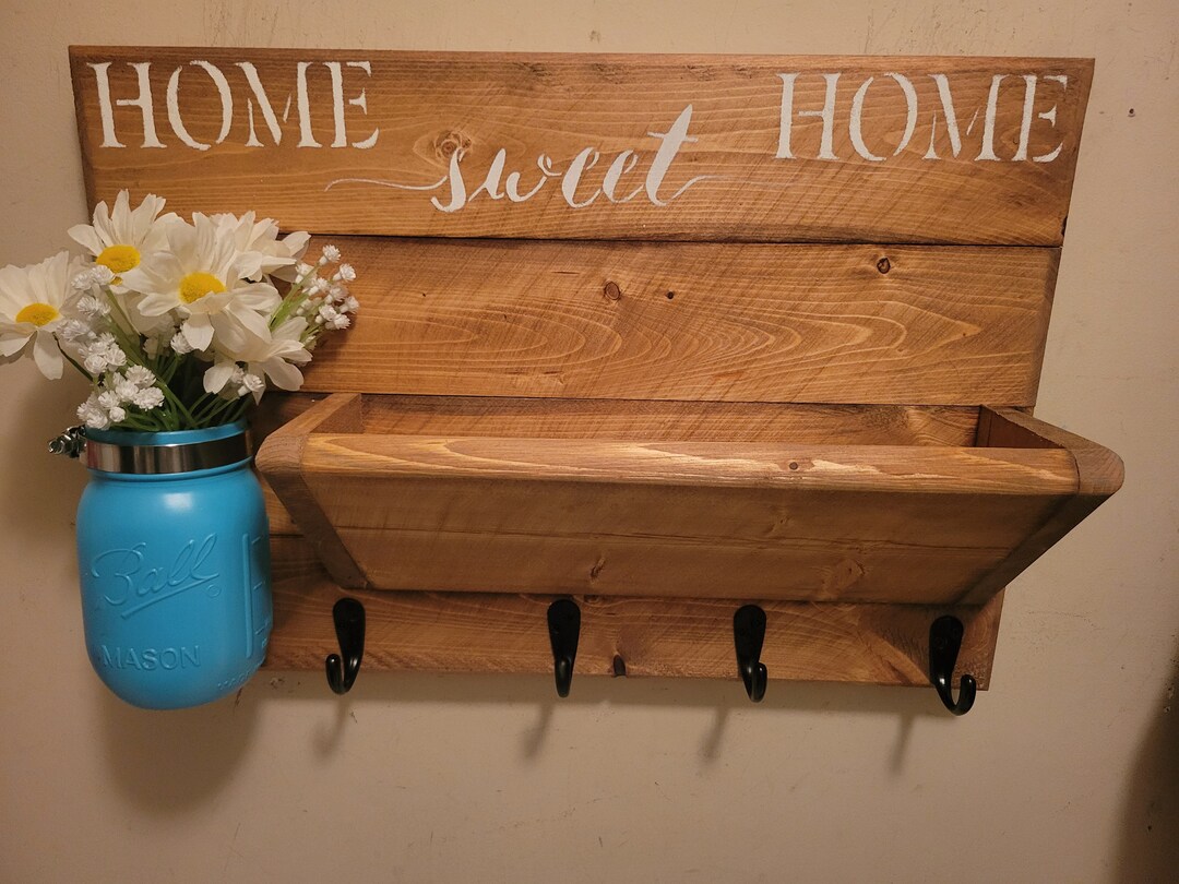 Rustic Home Decor, Key Holder, Rustic Decor, Key Rack, Home Sign, Mail ...