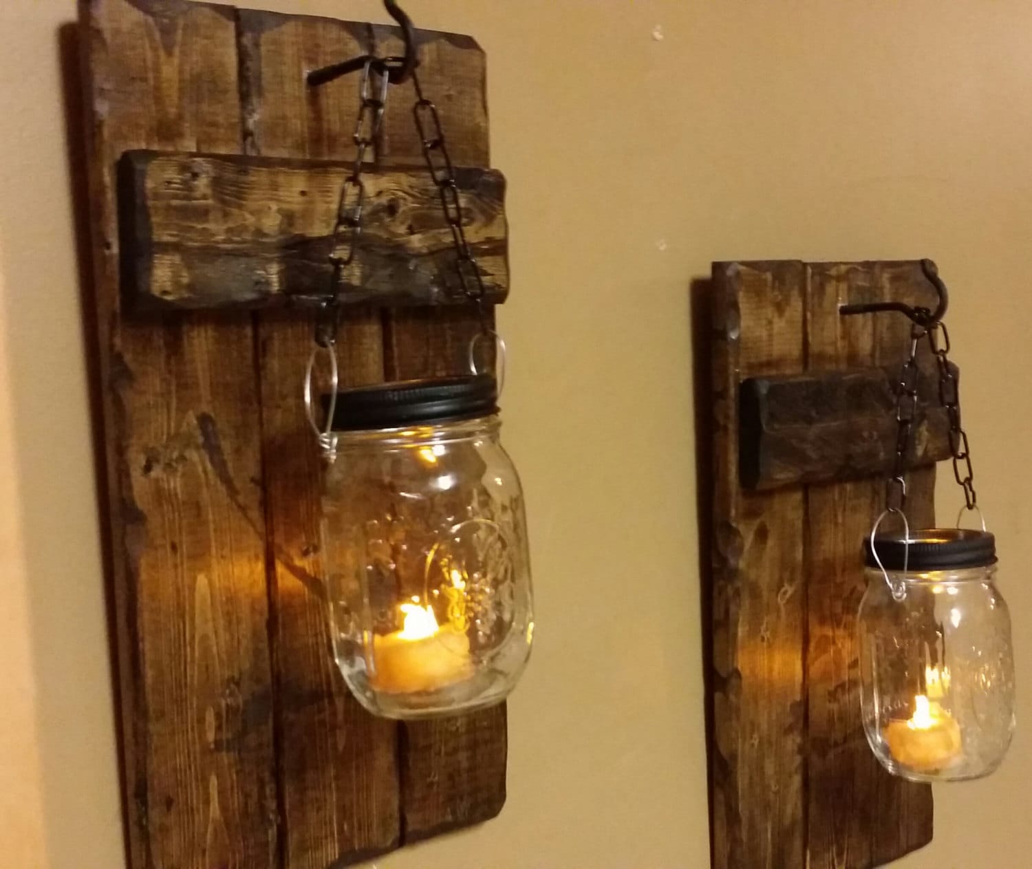 Reclaimed Wood Mason Jar Sconce Candle Holder Set, Rustic Decor - Etsy