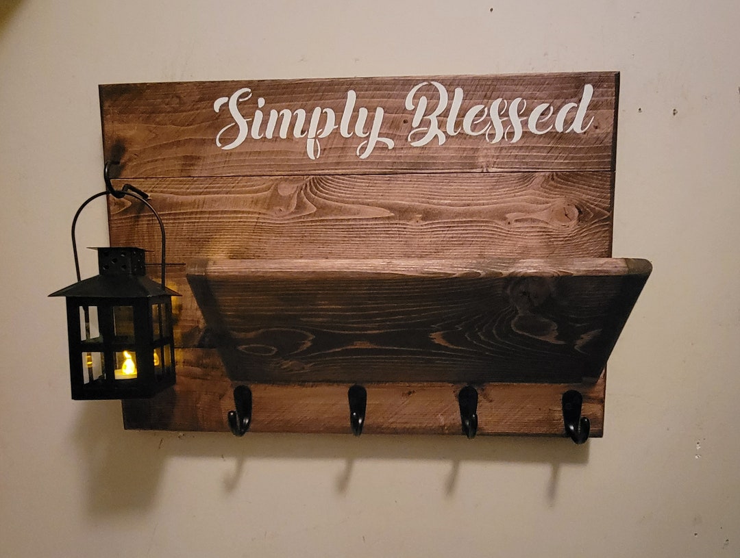 Simply Blessed ,wall Decor, Key Rack, Mail Holder, Key Holder, Home ...