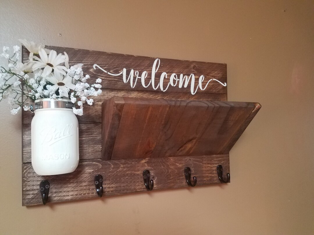 Farmhouse Key Holder, Country Home Decor, Mail Holder, Rustic Wood ...