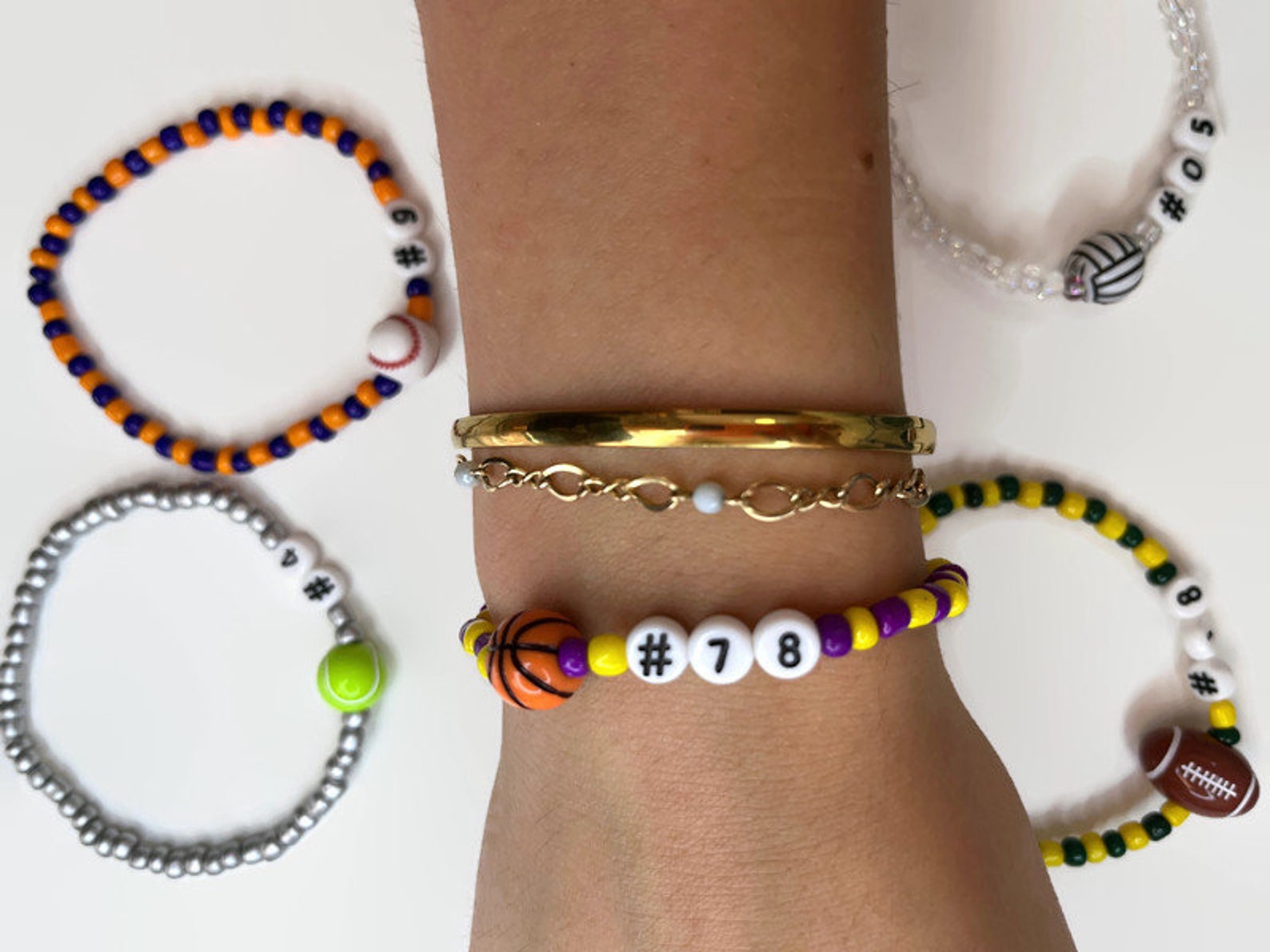 Custom Athlete Number Bracelet: Beaded Sports Ball Jewelry - Etsy