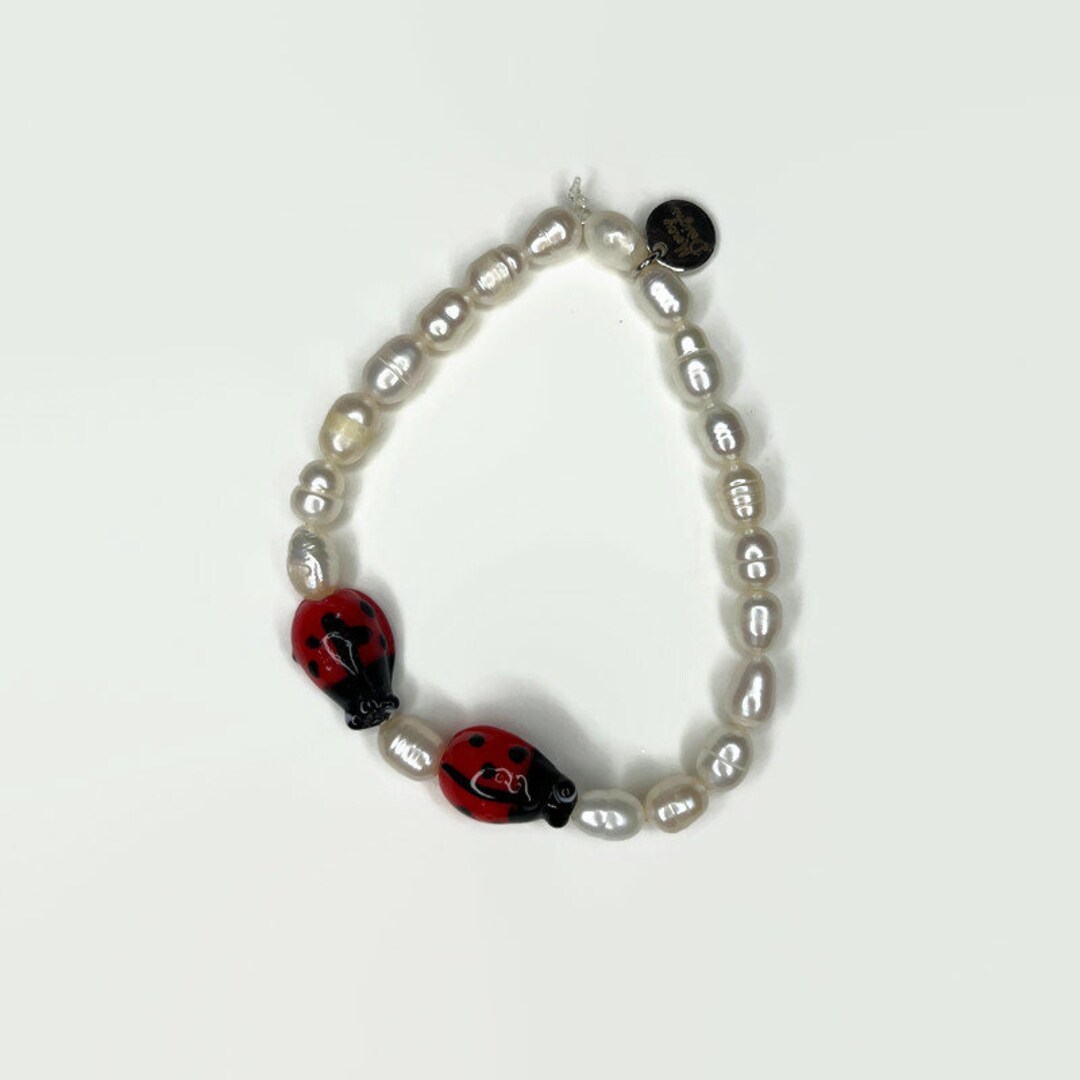 Ladybug Glass Beaded Bracelet With Freshwater Pearls - Etsy