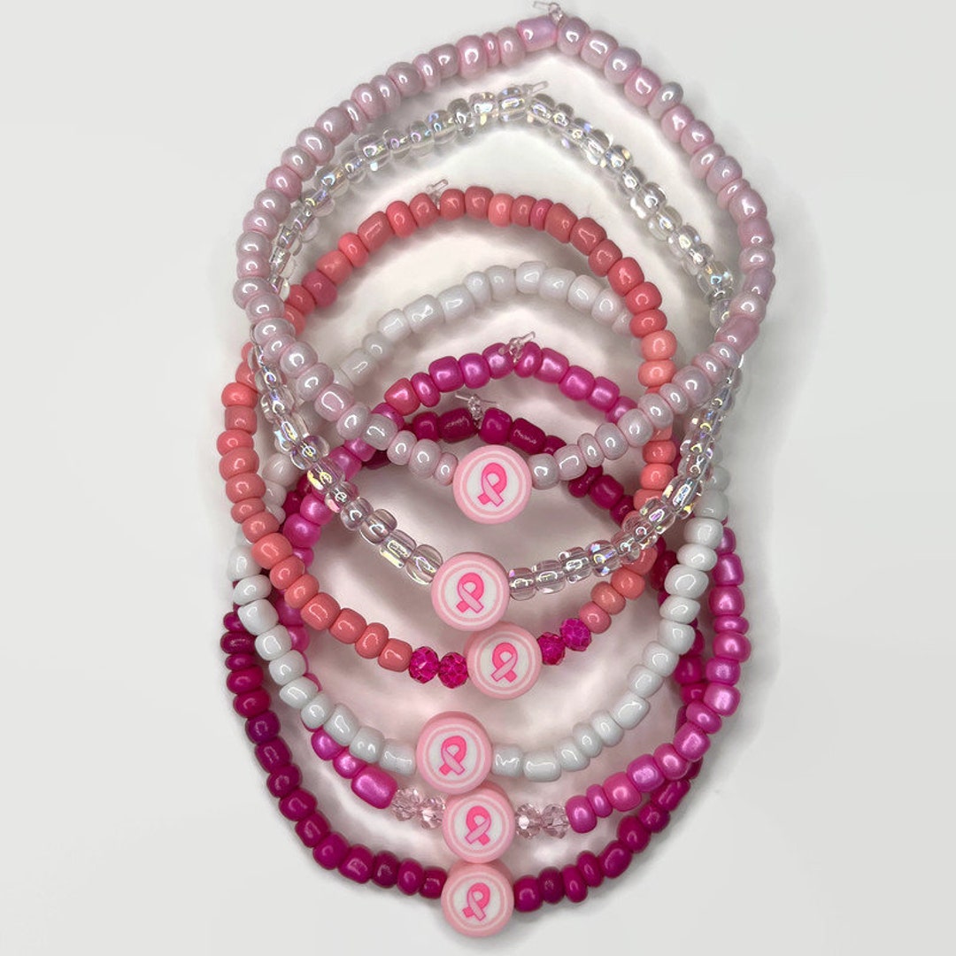 Breast Cancer Awareness Beaded Bracelet With Clay Bead - Etsy
