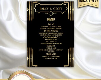 Printable Menu Card Template Great Gatsby Style Art Deco | Etsy
