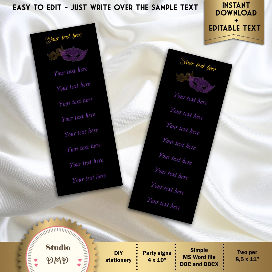 Masquerade Ball Party Signs Masquerade Party Program Menu - Etsy