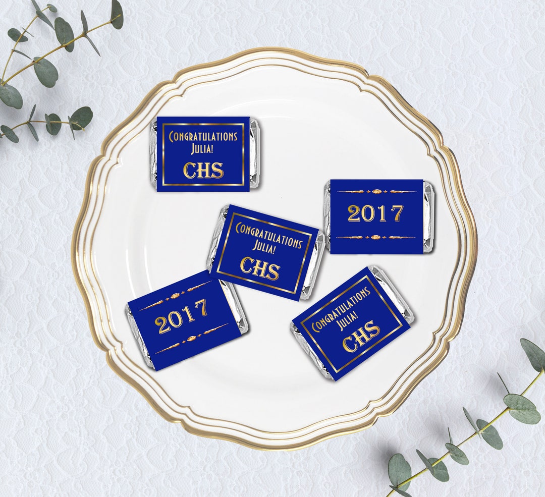 Mini Hershey Nugget Labels, Blue and Gold, Nugget Wrappers, Graduation ...