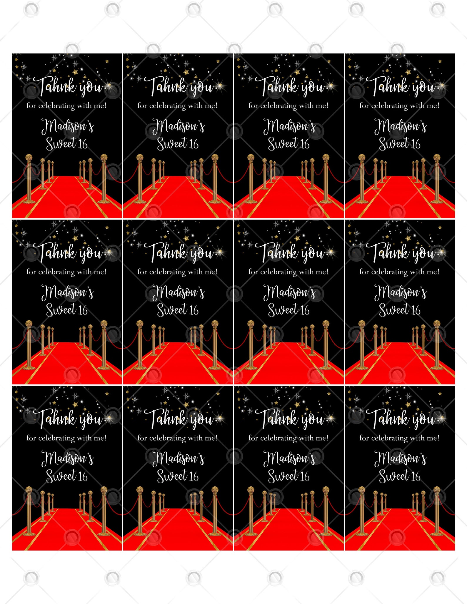 Editable Red Carpet Thank You Tag Birthday Gift Tags Party - Etsy