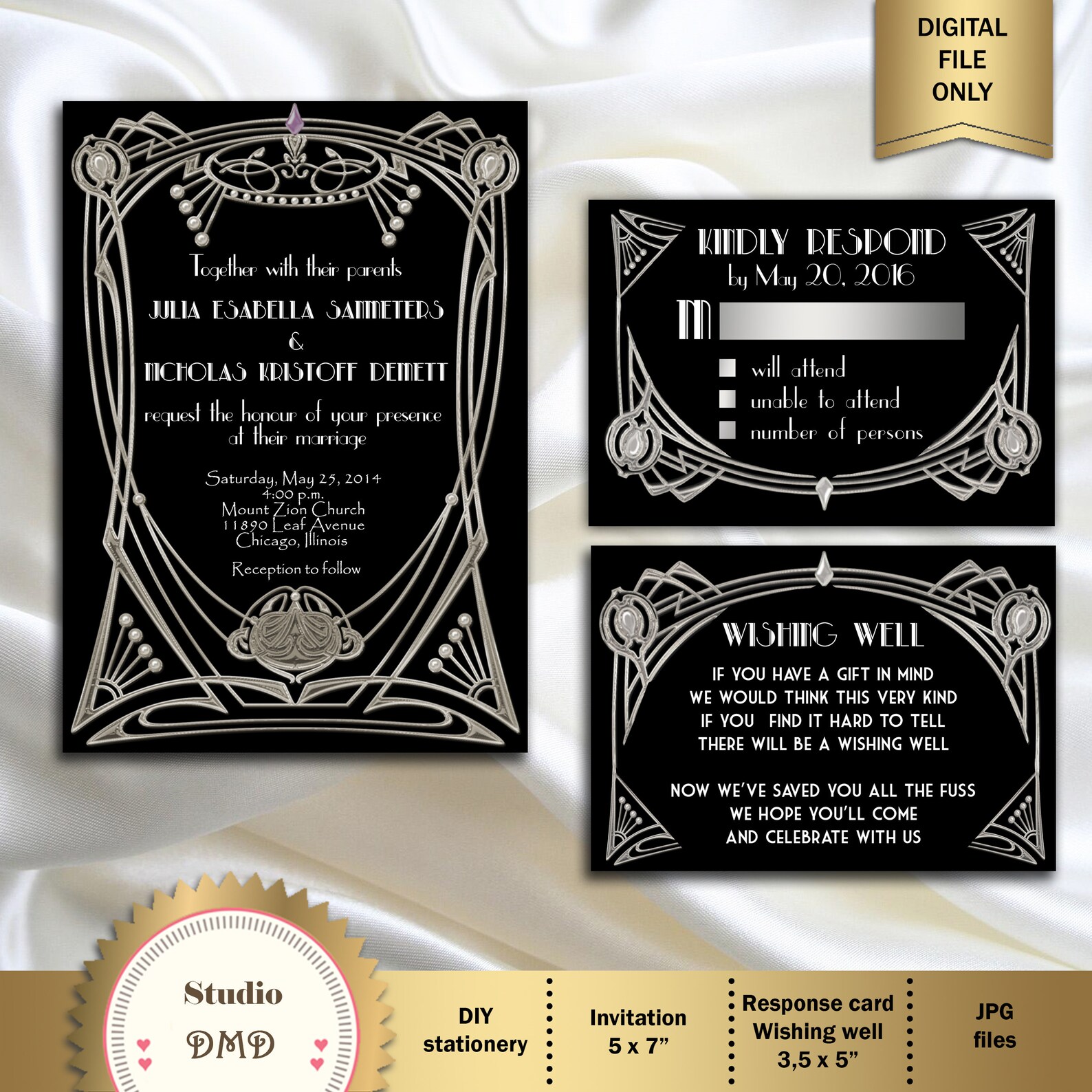 Great Gatsby Style Art Deco Wedding Invitation Suite With RSVP | Etsy