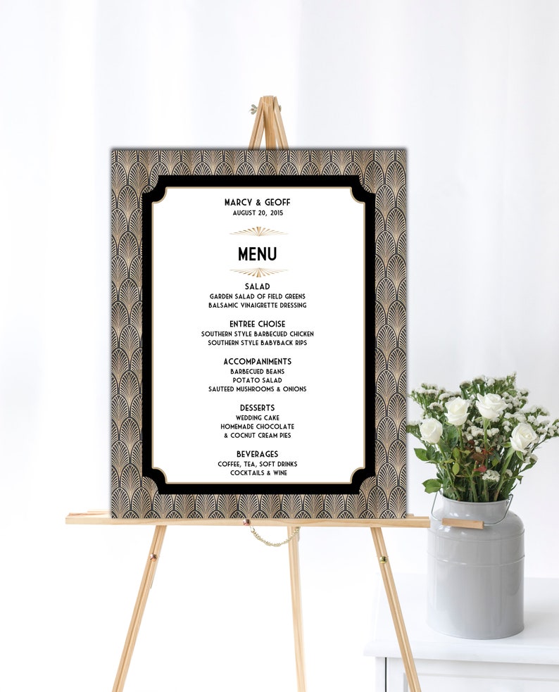 Printable Menu Card Template Great Gatsby Style Art Deco - Etsy