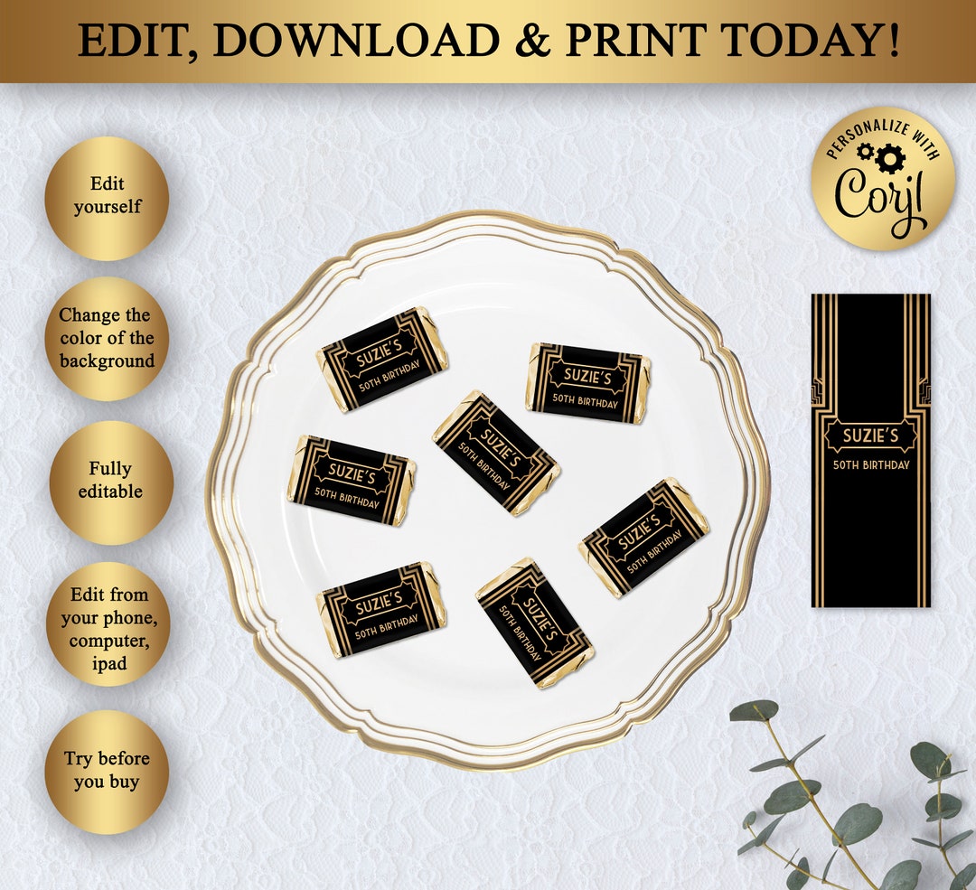 Mini Hershey Nugget Labels, Great Gatsby Style Art Deco, Nugget ...