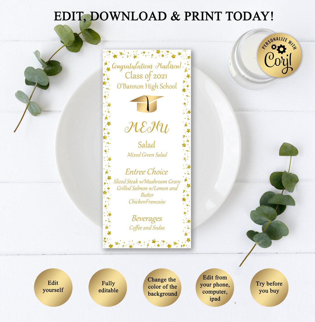 Printable Menu, Graduation Menu, Graduation Decoration, Diamonds ...