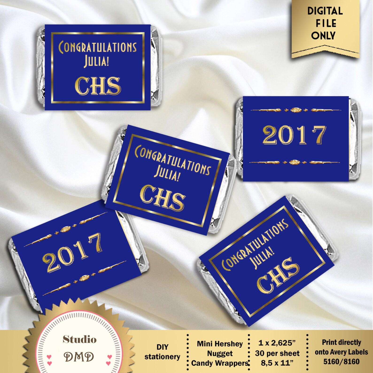 Mini Hershey Nugget Labels Blue and Gold Nugget Wrappers | Etsy