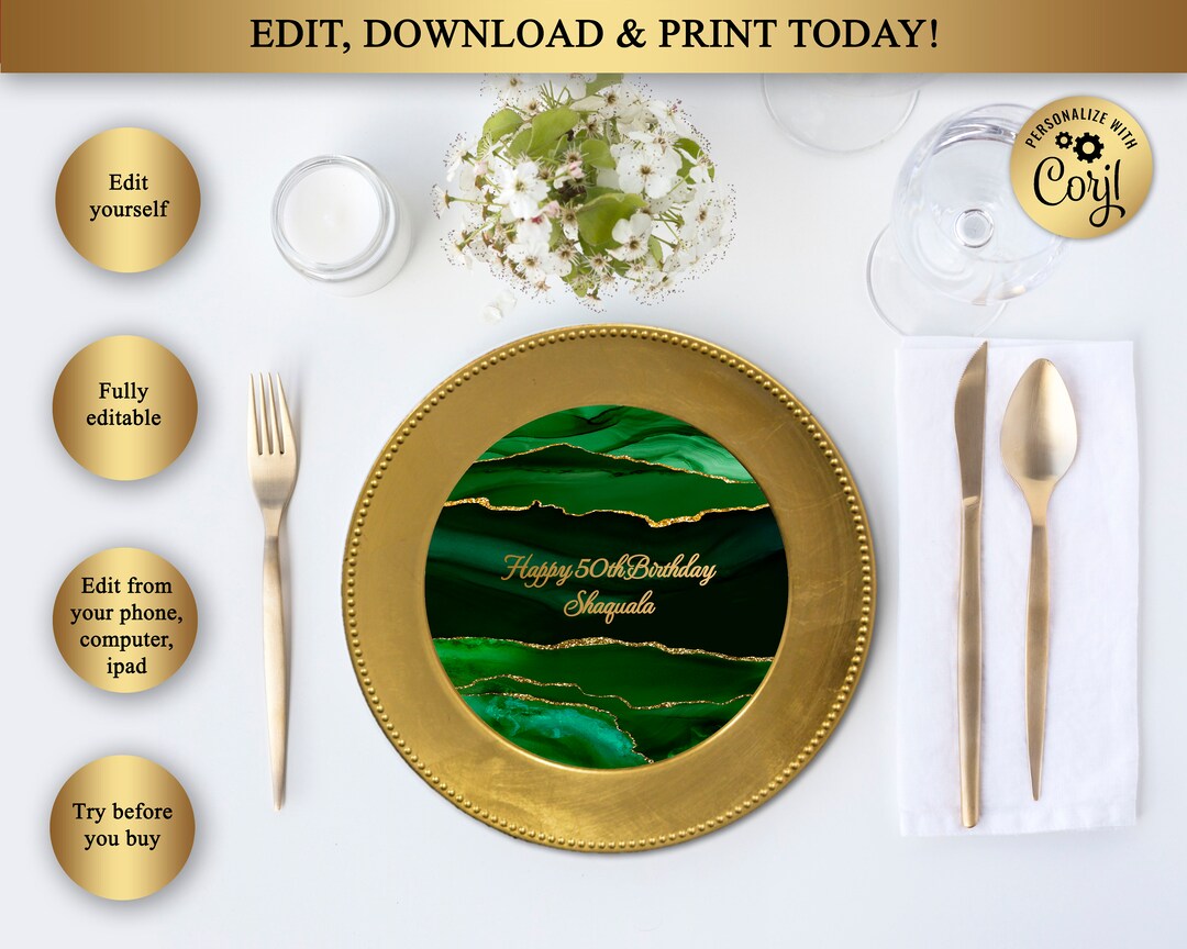 Printable Charger Plate Insert or Centerpiece, Birthday, Emerald Green ...