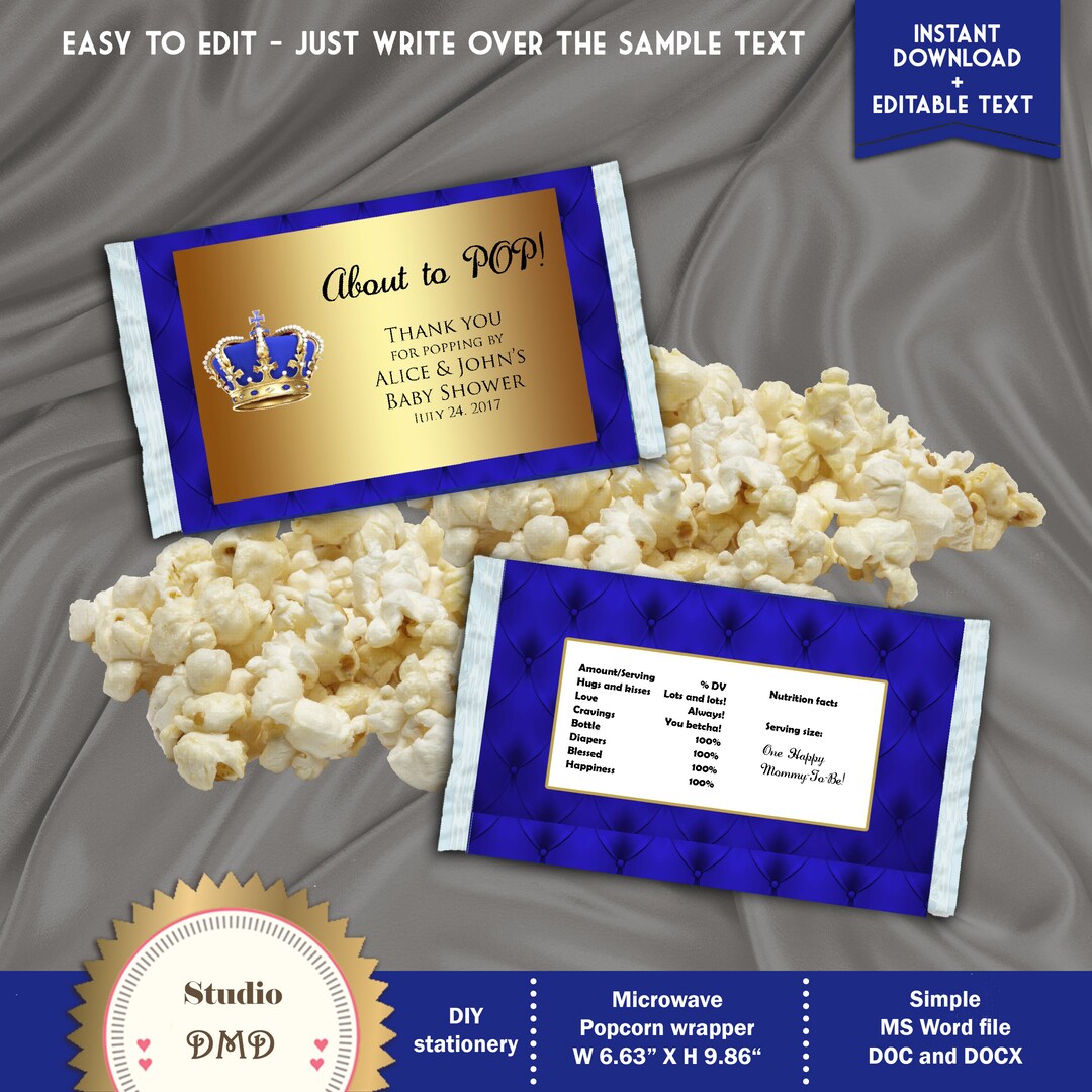 Printable Microwave Popcorn Wrapper, Ready to Pop, Prince, Royal Baby ...