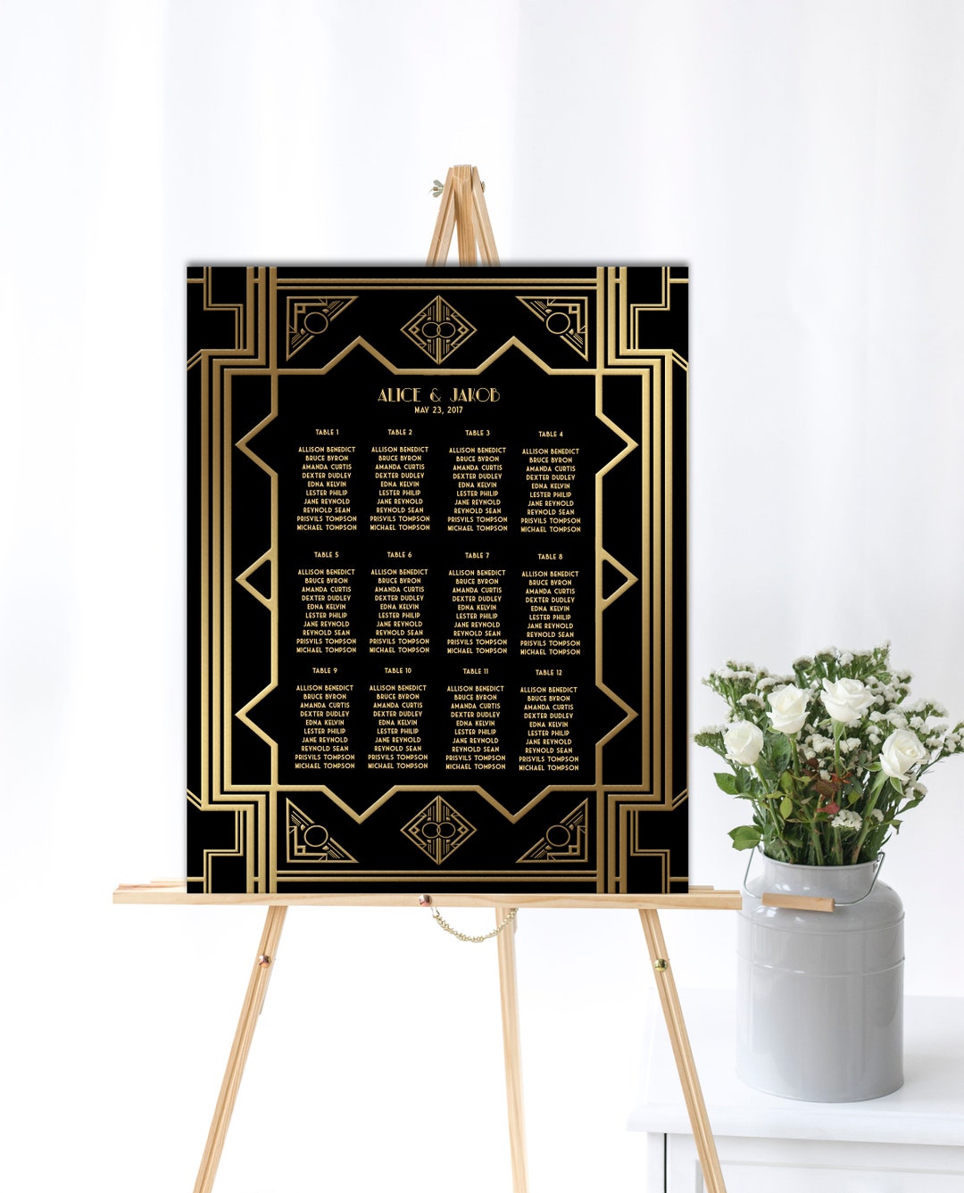 Printable Wedding Guest Seating Chart, Seating List, Art Deco Seating ...