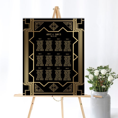 Birthday Seating Chart Editable Art Deco Gatsby Luxury Black - Etsy
