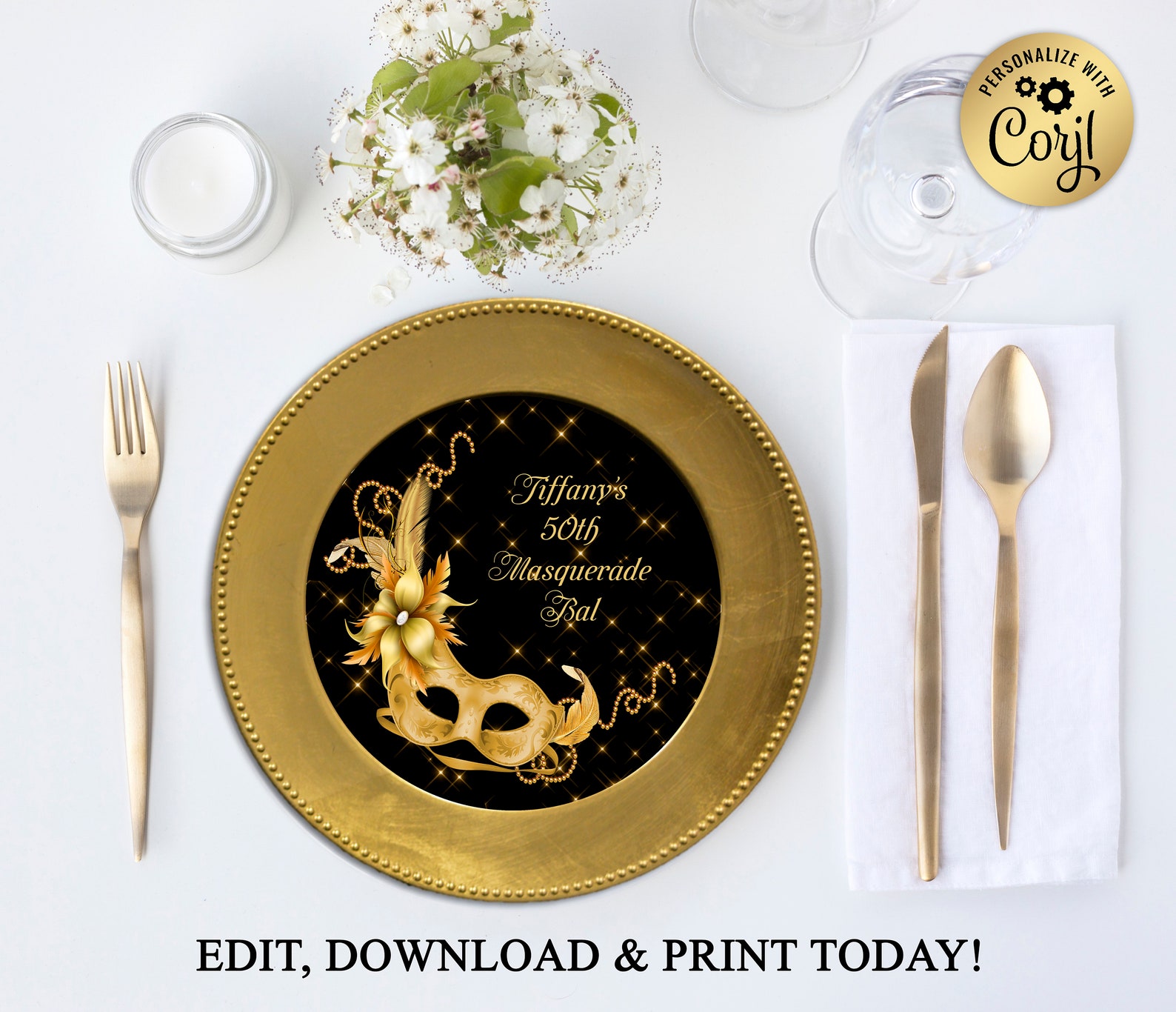 Printable Charger Plate Insert or Centerpiece Masquerade - Etsy